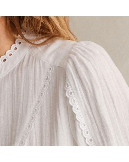 ME+EM Cheesecloth Broderie Trim Blouse in Gray | Lyst