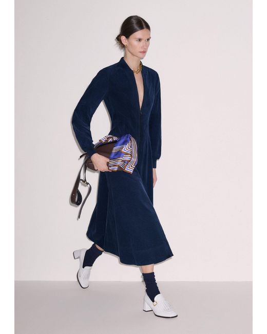 ME+EM Cotton Cord Pleated Midi Dress in Blue | Lyst UK