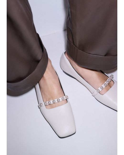 ME+EM Faux Pearl Square Toe Ballerina Flat in Black | Lyst UK