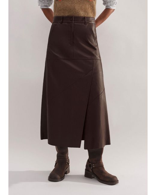 ME+EM Luxe Leather A-Line Skirt in Brown | Lyst