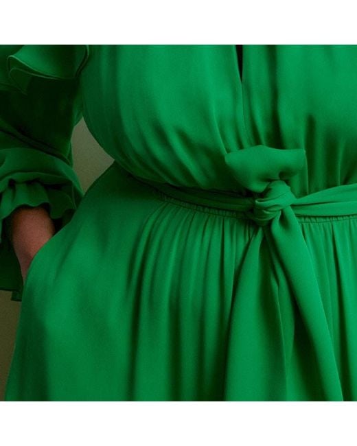 ME+EM Silk Exposed Shoulder Maxi Dress + Belt in Green | Lyst UK