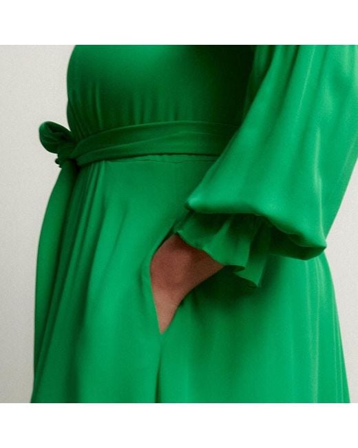 ME+EM Silk Exposed Shoulder Maxi Dress + Belt in Green | Lyst
