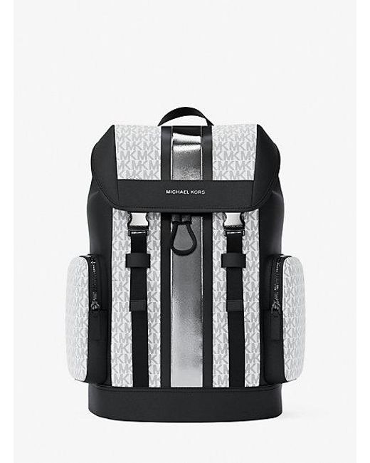 Michael Kors Cooper Metallic Striped Signature Logo Backpack in Black ...
