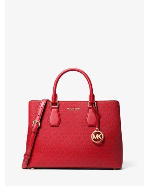 Michael Kors Camille Large Signature Logo Satchel in Red | Lyst