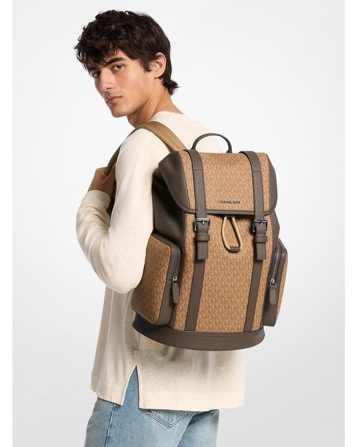 Michael Kors Mk Hudson Signature Logo Backpack in Natural for Men | Lyst UK