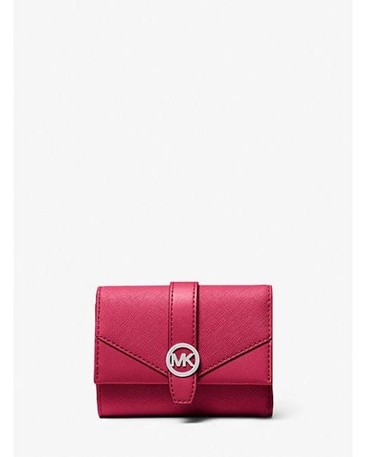 Michael Kors Greenwich Medium Leather Trifold Wallet in Red | Lyst
