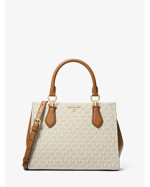 MICHAEL Michael Kors Marilyn Large Logo Satchel in Natural | Lyst UK