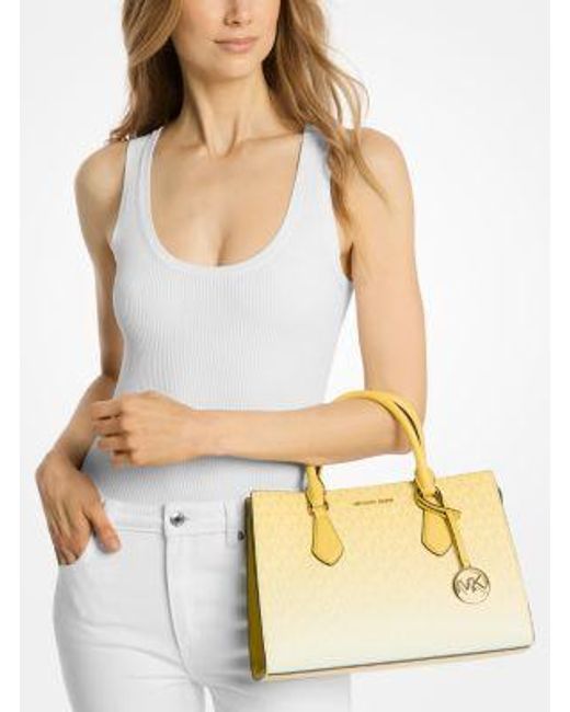 Michael Kors Sheila Medium Ombré Signature Logo Satchel in Metallic | Lyst