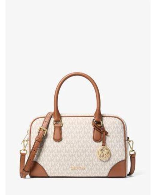 Michael Kors Thompson Medium Signature Logo Satchel in Natural | Lyst