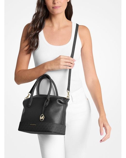 Michael Kors Outlet Mk Hyde Medium Pebbled And Signature Logo Satchel ...