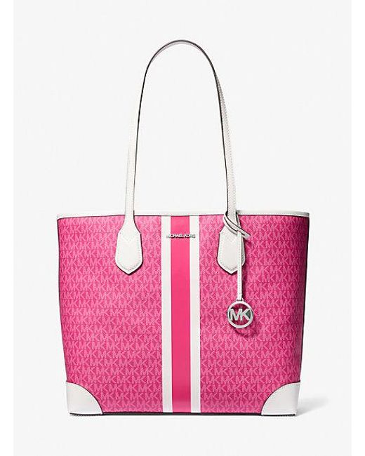 Michael Kors Eva Large Signature Logo Stripe Tote Bag in Pink | Lyst