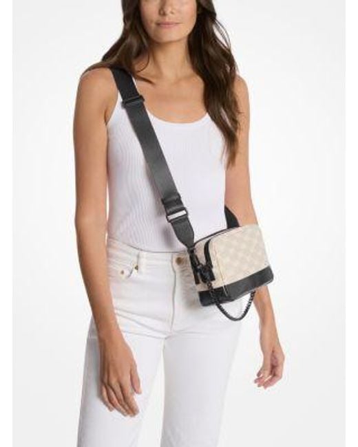 Michael Kors Bryant Medium Two-Tone Logo Jacquard And Leather Camera ...