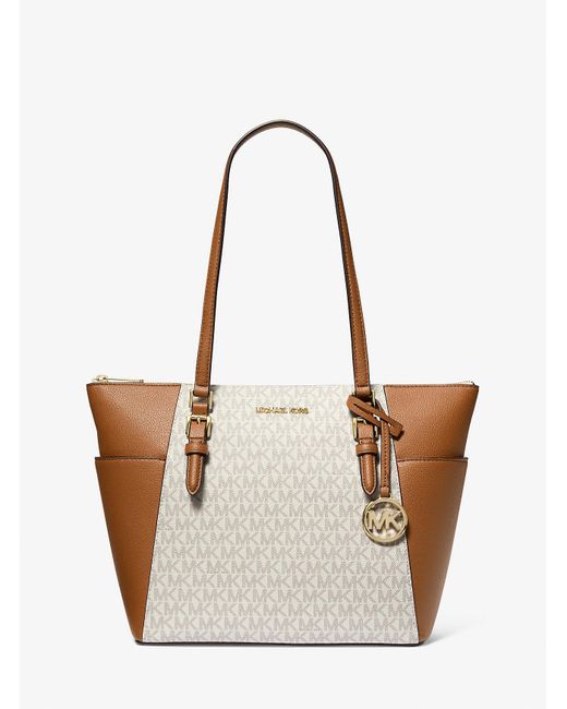 Michael Kors Outlet Mk Charlotte Large Logo And Leather Top-Zip Tote ...
