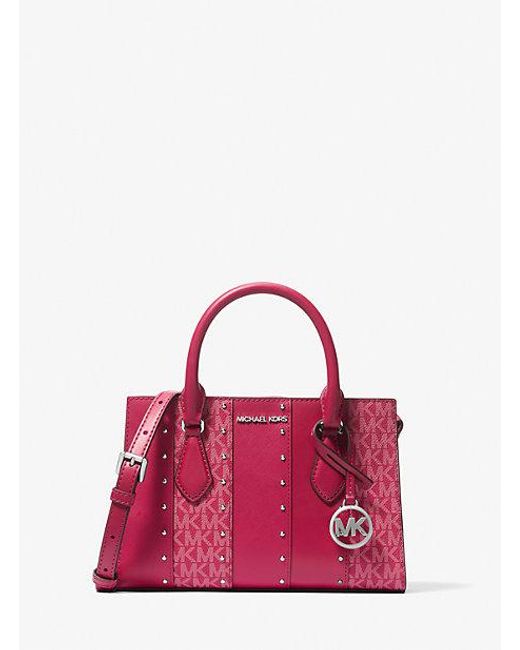 Michael Kors Sheila Small Studded Patchwork And Signature Logo Satchel ...