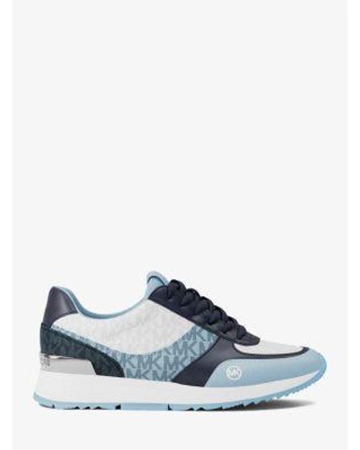 Michael Kors Andi Mixed-Media Trainer in Blue | Lyst