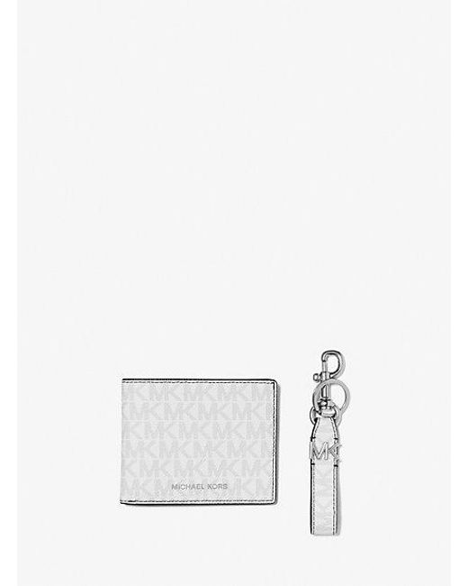 Michael Kors Logo Wallet And Key Chain Gift Set in White for Men | Lyst