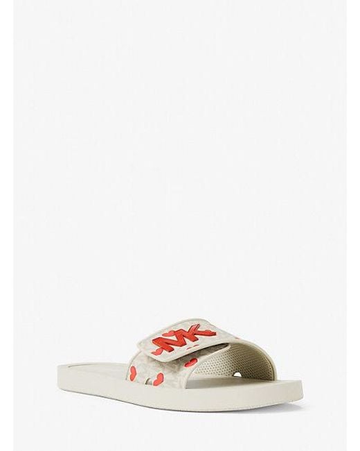 Michael Kors Palmer Printed Signature Logo Slide Sandal in Natural | Lyst
