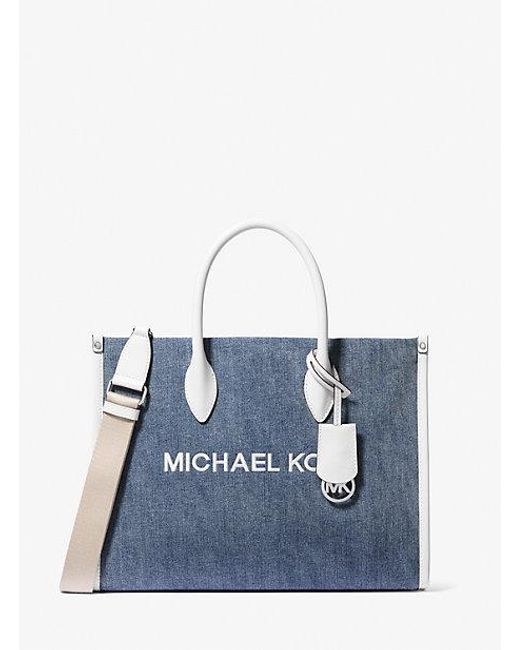 Michael Kors Mirella Medium Washed Denim Tote Bag in Blue | Lyst