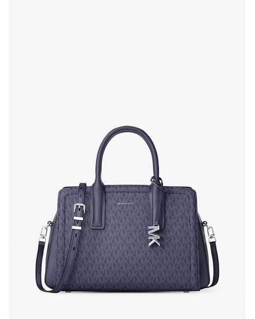Michael Kors Laila Medium Signature Logo Satchel in Blue | Lyst UK