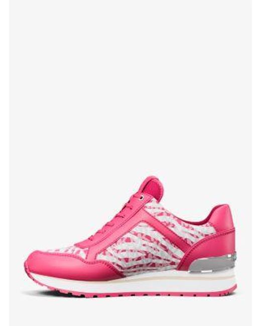 Michael Kors Maddy Zebra Print Signature Logo Trainer in Pink | Lyst