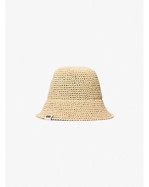 Michael Kors Crochet Straw Bucket Hat in White | Lyst