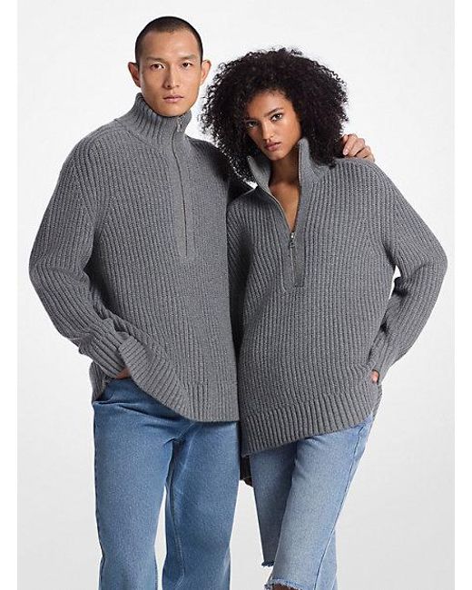 MICHAEL Michael Kors Mk Wool And Cashmere Blend Half-Zip Jumper in Grey ...