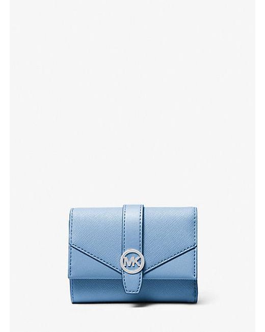 Michael Kors Greenwich Medium Leather Trifold Wallet in Blue | Lyst