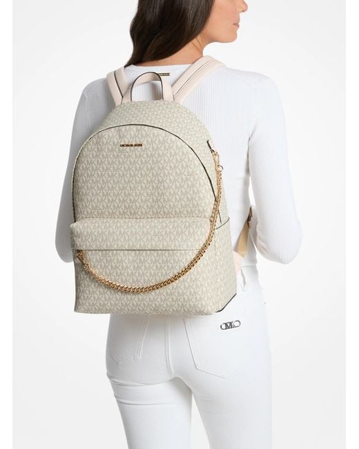 Michael Kors Slater Large Signature Logo Backpack in Natural | Lyst