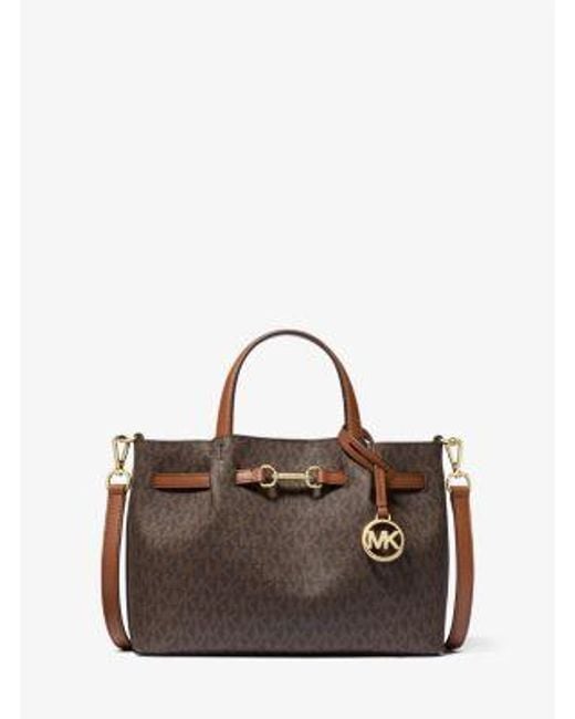 Michael Kors Carson Small Signature Logo Satchel in Brown | Lyst