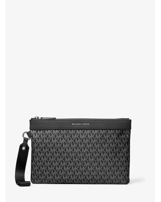 Michael Kors Mk Brooklyn Printed Signature Logo Travel Pouch in Grey ...