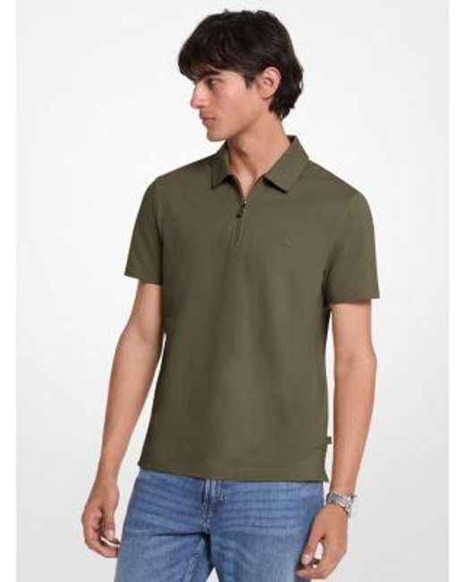 Michael Kors Mk Cotton Blend Piqué Zip-Up Polo Shirt in White for Men ...