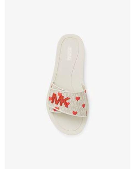 Michael Kors Palmer Printed Signature Logo Slide Sandal in Natural | Lyst
