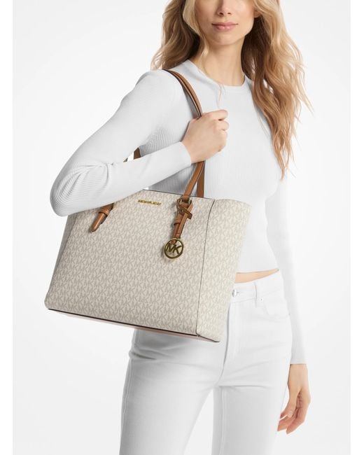 Michael Kors Charlotte Large 3-In-1 Signature Logo Tote Bag in White | Lyst