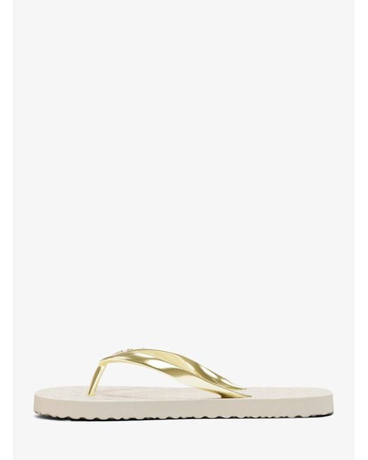 Michael Kors Signature Logo Flip Flops in Natural | Lyst