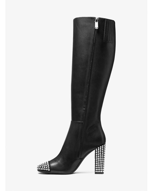MICHAEL Michael Kors Mk Matilda Embellished Leather Boot in Black | Lyst UK