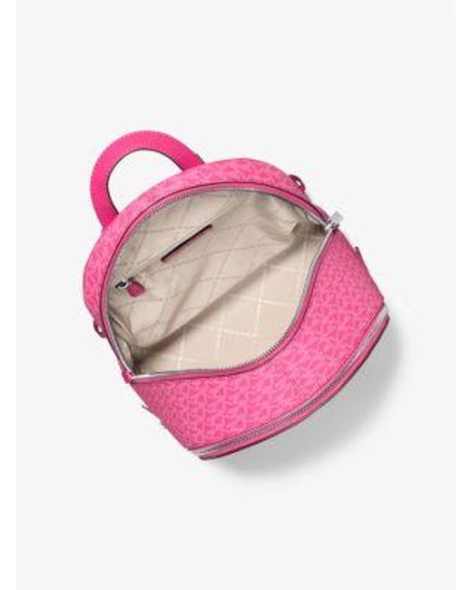 Michael Kors Rhea Medium Signature Logo Backpack in Pink | Lyst