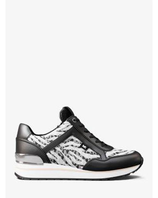Michael Kors Maddy Zebra Print Signature Logo Trainer in White | Lyst