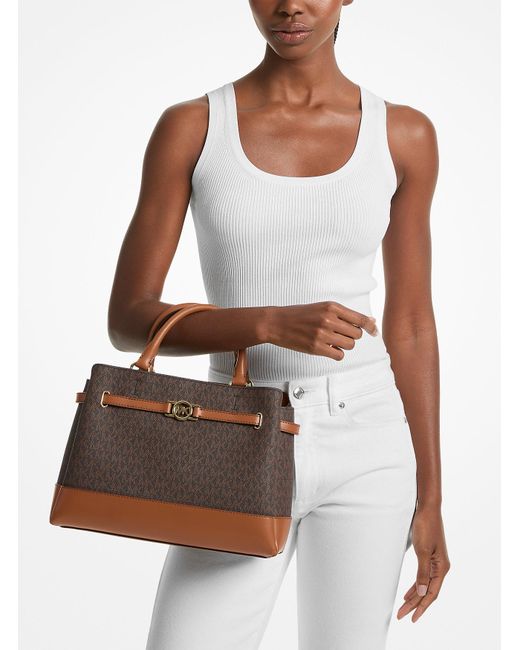Michael Kors Outlet Mk Reed Large Signature Logo Satchel in Brown | Lyst UK