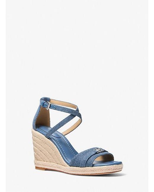 MICHAEL Michael Kors Mk Mandy Denim Wedge Sandal in Blue | Lyst UK