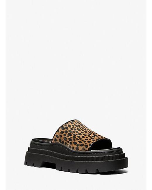 MICHAEL Michael Kors Mk Kendra Cheetah Print Calf Hair Platform Slide ...