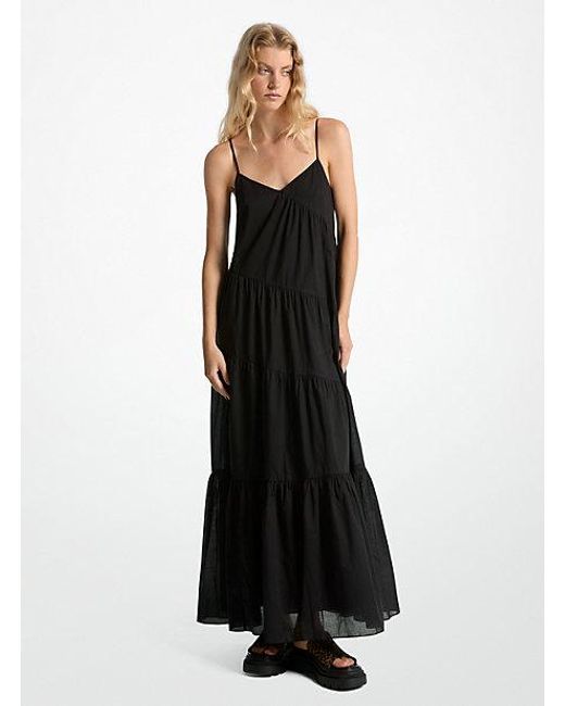 Michael Kors Cotton Tiered Maxi Dress in Black | Lyst