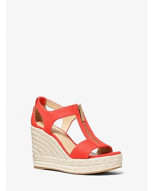 Michael Kors Berkley Canvas Wedge Sandal in Red | Lyst