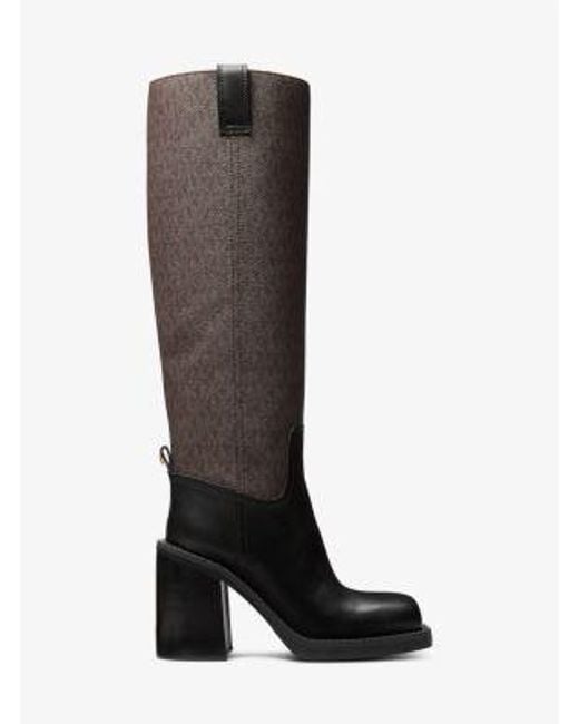 Michael Kors Houston Signature Logo And Leather Block Heel Boot in ...