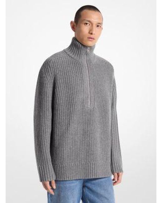 MICHAEL Michael Kors Mk Wool And Cashmere Blend Half-Zip Jumper in Grey ...