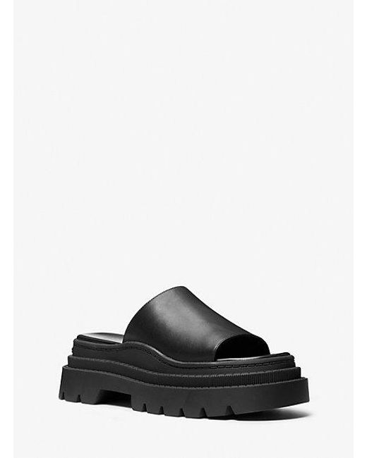 Michael Kors Mk Kendra Leather Platform Slide Sandal in Black | Lyst