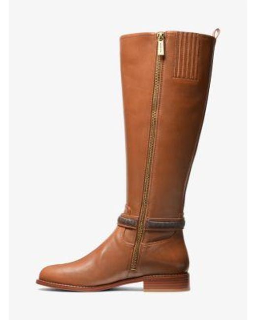 Michael Kors Mindy Leather And Signature Logo Trim Boot in Brown | Lyst