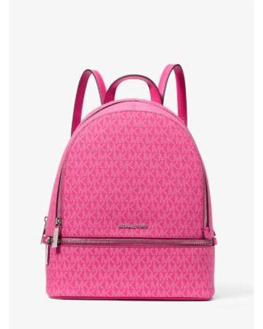 Michael Kors Rhea Medium Signature Logo Backpack in Pink | Lyst