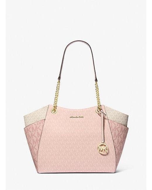 Michael Kors Jet Set Large Color-Block Signature Logo Tote Bag in Pink ...