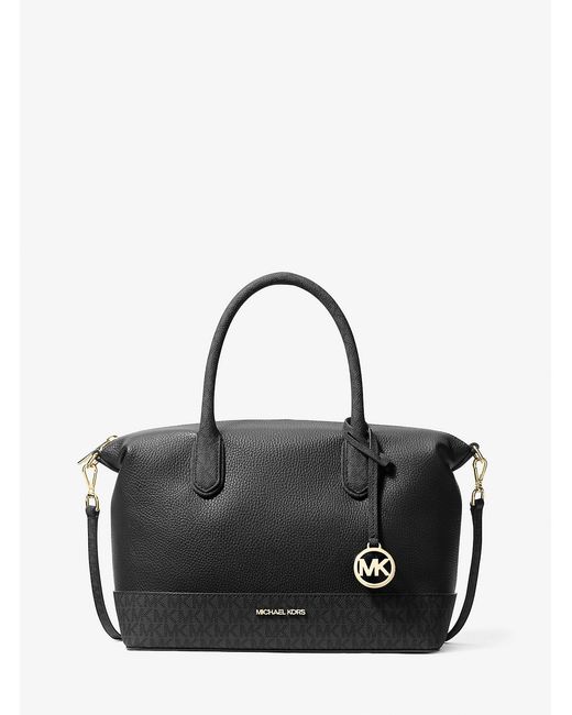 Michael Kors Outlet Mk Hyde Medium Pebbled And Signature Logo Satchel ...