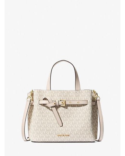 Michael Kors Emilia Small Pebbled Leather Satchel in Natural | Lyst